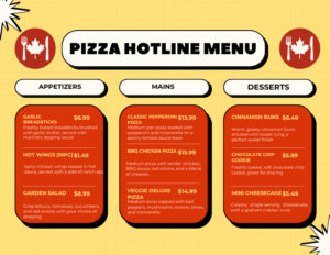 Pizza Hotline Menu with Prices in Canada